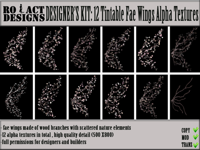 Second Life Marketplace - ..::RO!ACT::..DESIGNS 12 Tintable Fae Wings ...